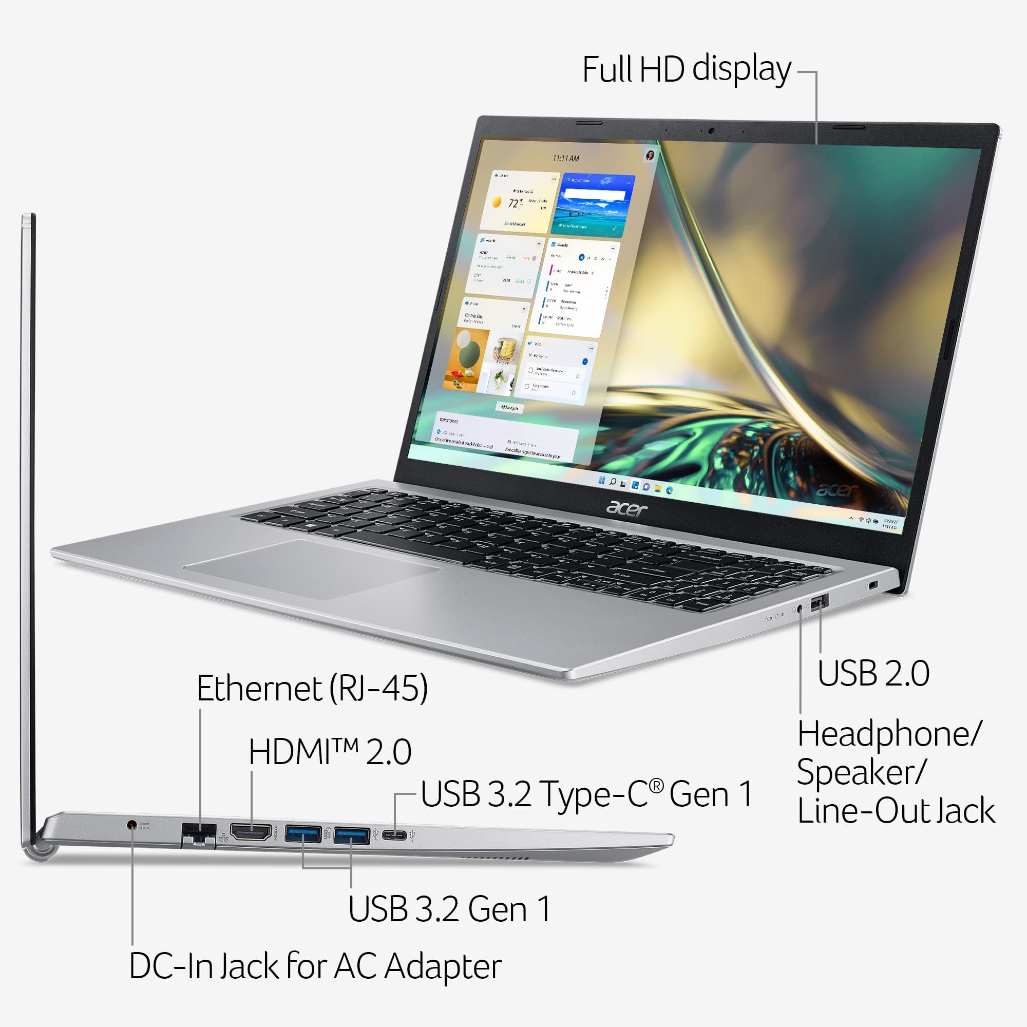 Acer Aspire 5 Slim Laptop, 15.6 inch Full HD IPS Display, Intel Core i3-1115G4 Up to 4.1GHz (Beat i5-1030G7) Processor, 20GB RAM, 1TB SSD, WiFi 6, Windows 11 Home in S Mode, Bundle with JAWFOAL