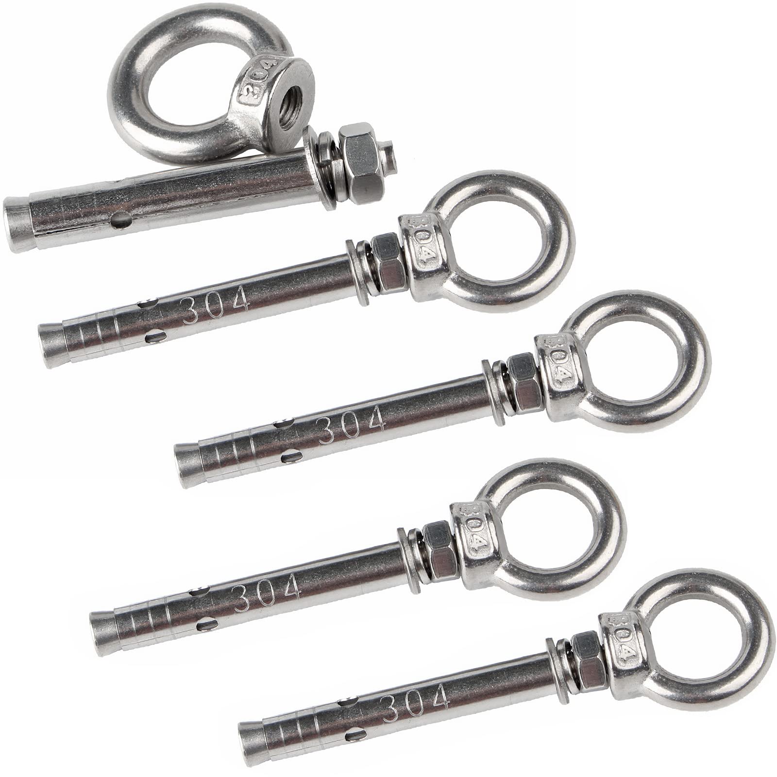 5PCS Eyebolt Bolt, M6x70 Concrete Eye Expansion Bolt, 304 Stainless Steel Heavy Duty Anchor FastenerRing Screw Eyes for Ceiling Concrete Masonry