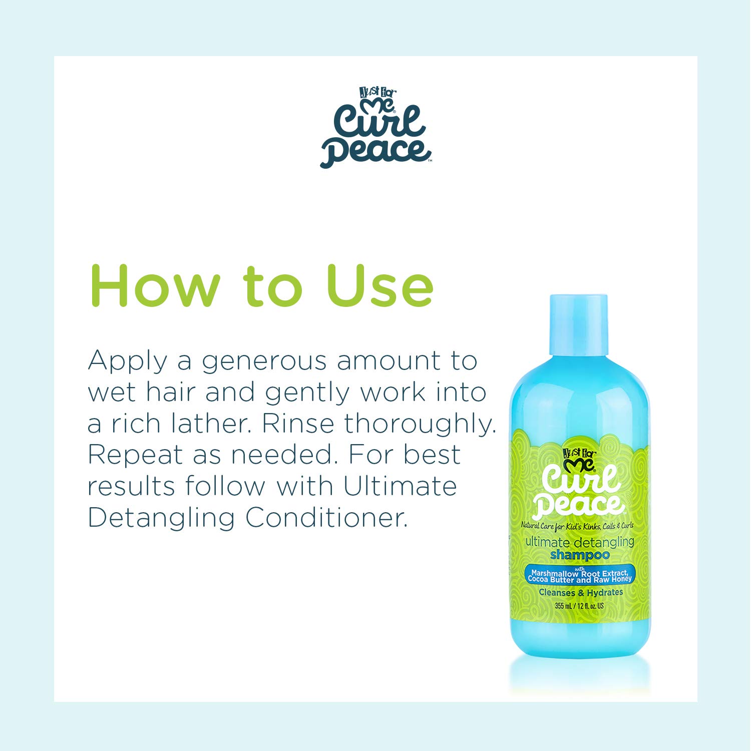 Just For Me Curl Peace Ultimate Detangling Shampoo (3 Pack) - Cleanses & Hydrates, Contains Marshmallow Root Extract, Cocoa Butter & Raw Honey, Sulfate Free, No Animal Testing, 12 oz