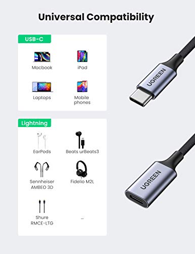 UGREEN USB C to Lightning Audio Adapter Type C Male Lightning Female Headphone Cable Converter Compatible with iPad Pro Air 5 MacBook USB C Phone to Lightning Earphone for Call, Not Support Charging