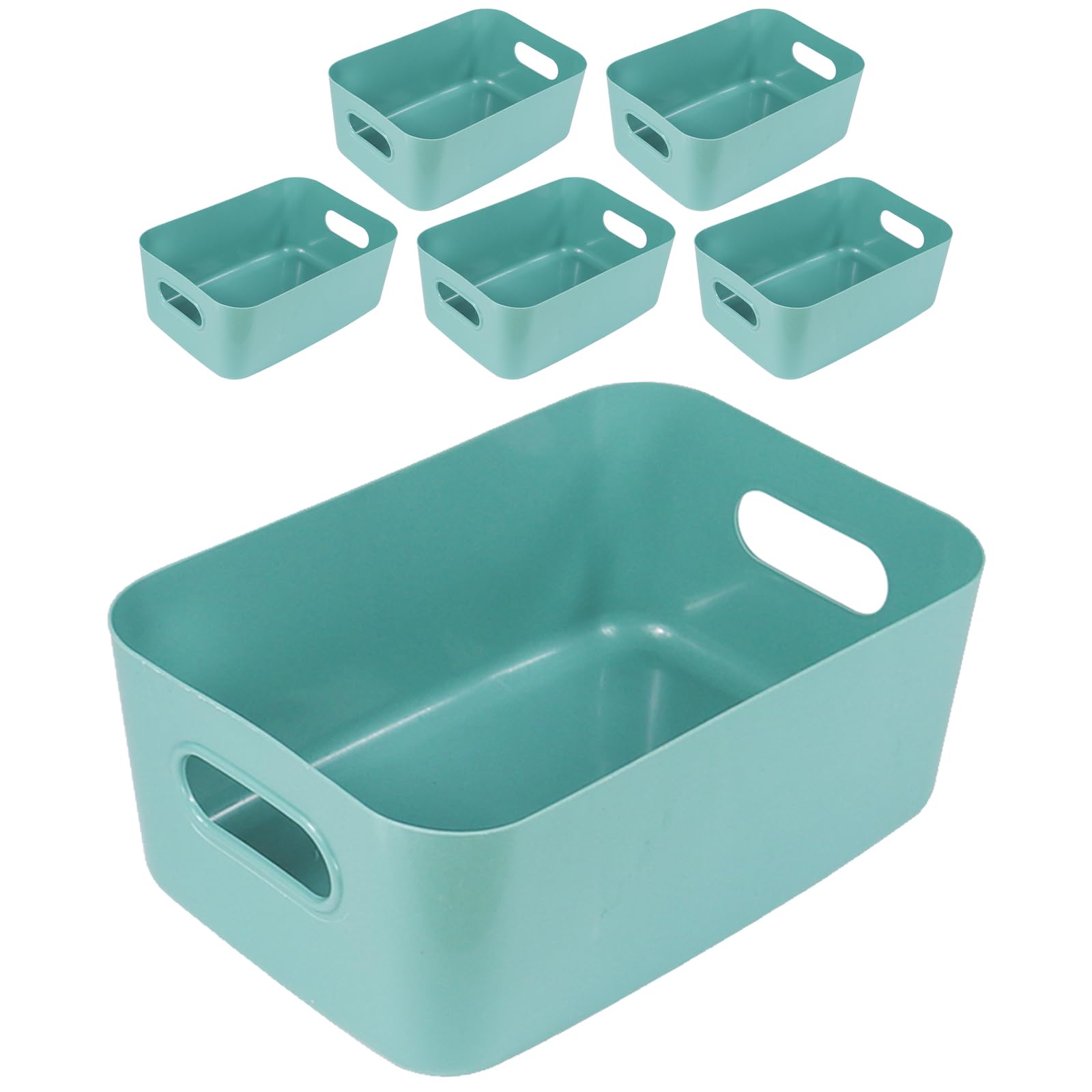 6 PCS Plastic Basket Set, Plastic Storage Baskets Pantry Bins Kitchen Spice Rack Organizer for Shelves Drawers Pantry Closet Countertops Classroom Bathroom 12 In x 7.9 In x 4.7 In (Green)