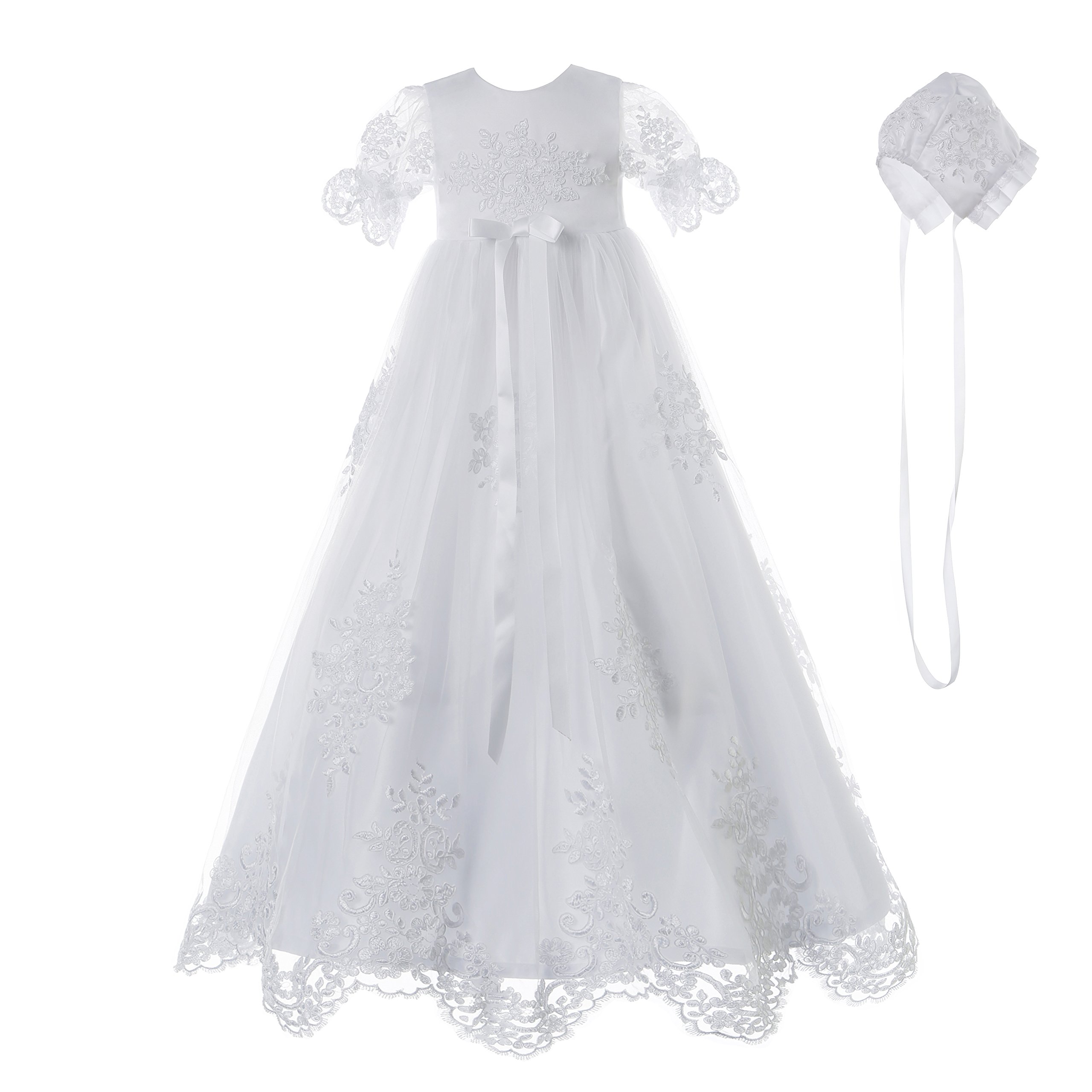 NIMBLE Baby Girls Baptism Delicate Embroideried Gown with Bonnet for 0-12 Months