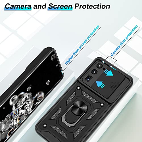 Atump for Samsung Galaxy S20 Ultra Case with HD Screen Protector, Heavy Duty with 360° Rotation Metal Kickstand [Military Grade] Protective Case for Gaxy S20 Ultra 5G, Black