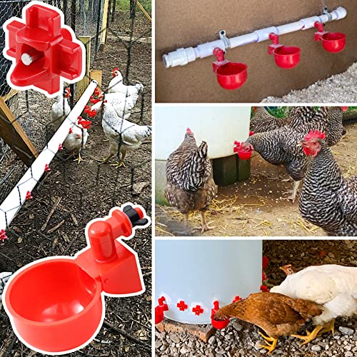 6 Chicken Water Cups and 6 Chicken Waterer Nipples with Drill Bit,Chicken Water Feeder Set,Automatic Filling Poultry Drinking Bowl for Chicken Duck Turkey Geese Quail