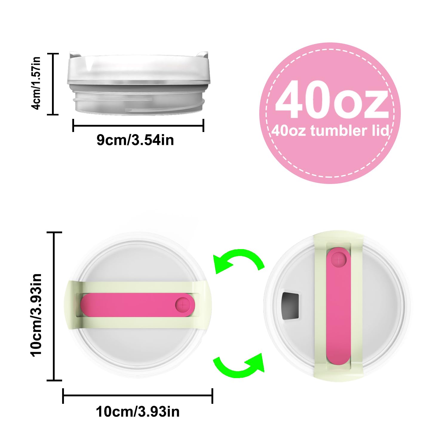 40 OZ Tumbler Lid Compatible for Stanley Quencher, 2 Pack Spill Proof Splash Resistant Stainless Steel Tumbler Covers Fit for Stanley and More Coffee (Rose + Green)