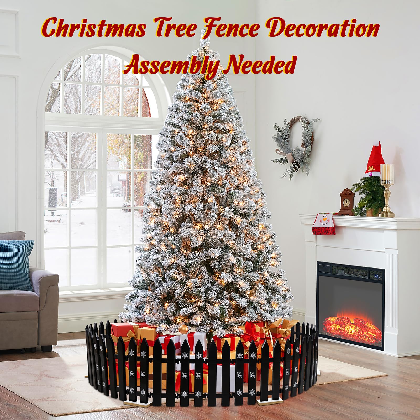 36PCS Christmas Tree Fence Black Decorations - Xmas Indoor Outdoor Gate for Pet Garden Plastic Picket Fences Party Decor (Assembly Needed)