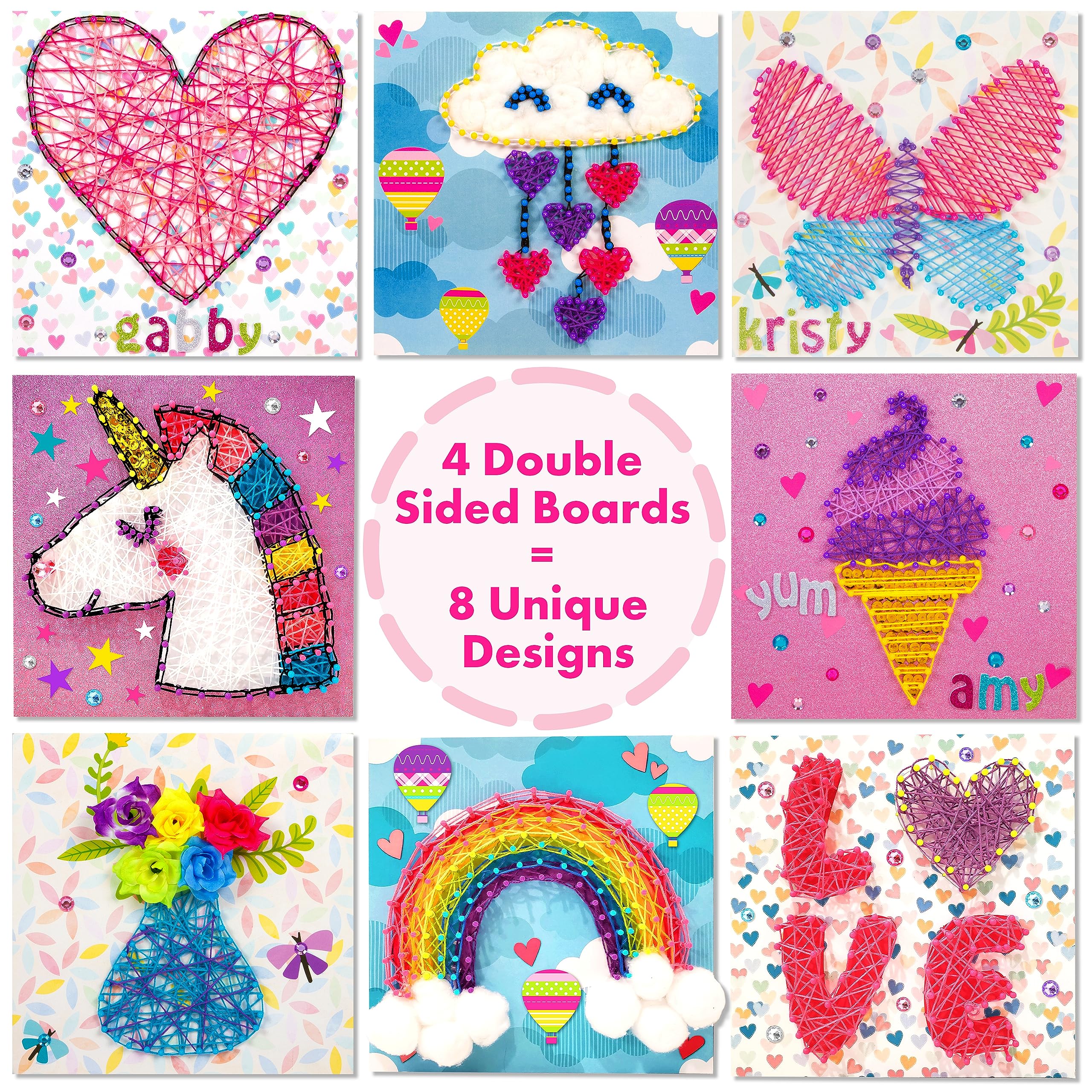 Creative Kids String Art Kit for Kids Age 6+ | 4 Fun Projects in 1 String Art Craft Kit Flower, Heart, Rainbow & Unicorn | String Art Kids Birthday Gifts for Girls & Boys