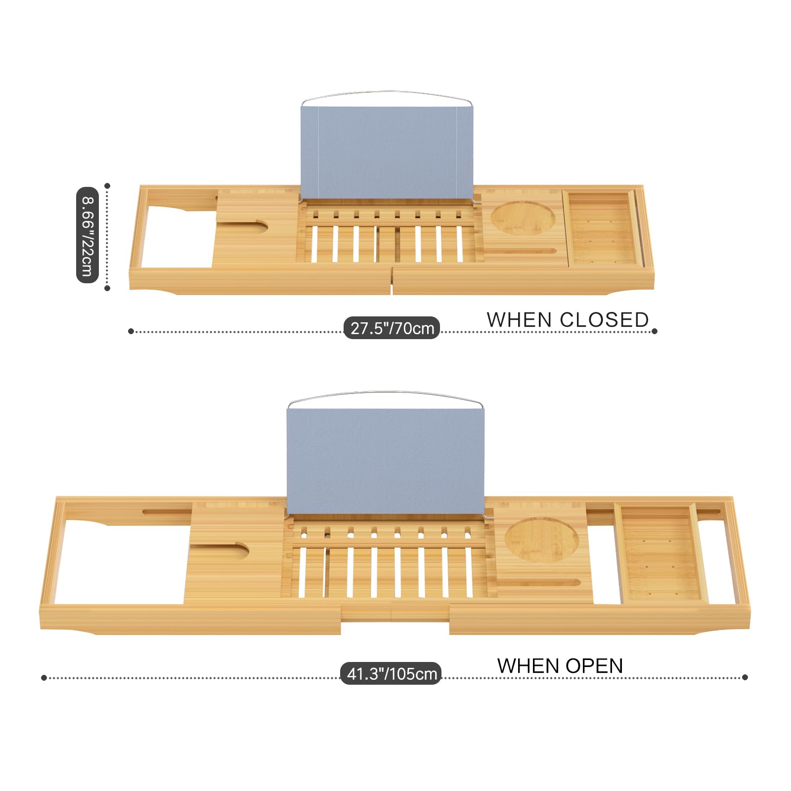 Sen Yi Bao Luxury Bathtub Caddy Tray,Bamboo Bathtub Tray Caddy - Wood Bath Tray Expandable,Can be Placed Book and Integrated Tablet Smartphone and Wine Holder - Gift Idea for Loved Ones