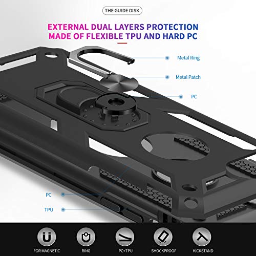 LeYi Compatible for iPhone 8 Case, iPhone 7 Case, iPhone 6s/ 6 Case with Tempered Glass Screen Protector [2 Pack], Military-Grade Protective Phone Case with Kickstand Ring for iPhone 6/6s/7/8, Black
