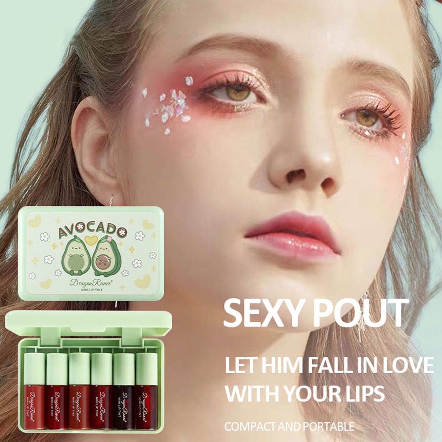 6 Colors Lip Tint Stain Set, Korean Lip Gloss Plumping Mini Liquid Lipstick, Multi-use Lip and Cheek Tint,Waterproof&Long Lasting,Natural Lip Stain Non-Sticky,Vivid Color (Avocado)