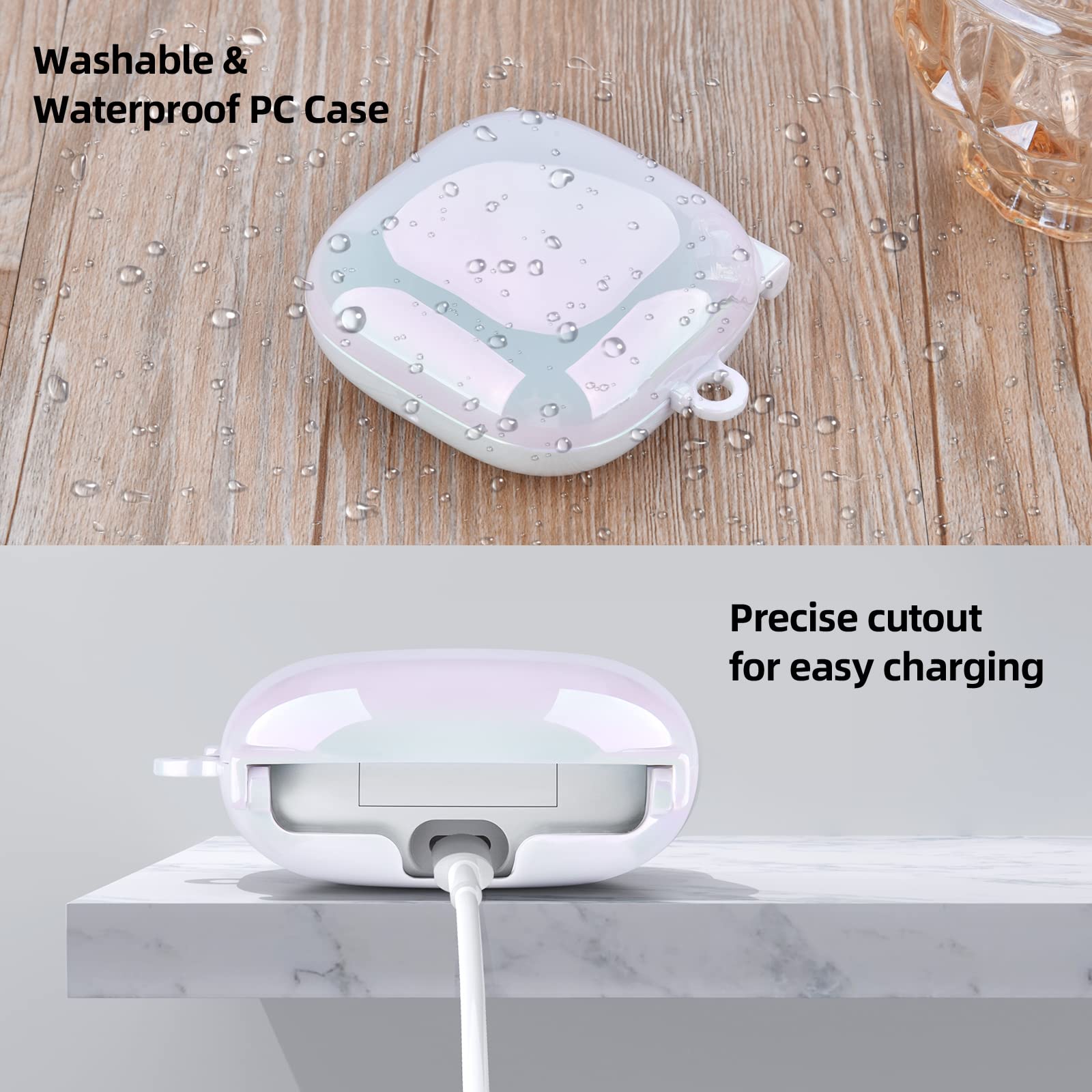 AIRSPO Fit Pro Case, Clear Lasher Hard PC Protective Case Cover for Apple Fit Pro 2021 Shockproof Fit Pro Earbuds Case with Bling Bead Bracelet Keychain (Glittery White)