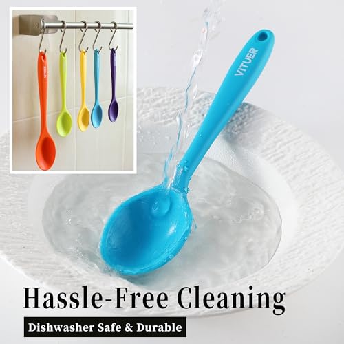 5PCS Silicone Serving Spoons Set, Vituer Heat Resistant Kitchen Spoons for Cooking, Mixing, Stirring and Serving, Dishwasher Safe (5 Pack, Multicolor)