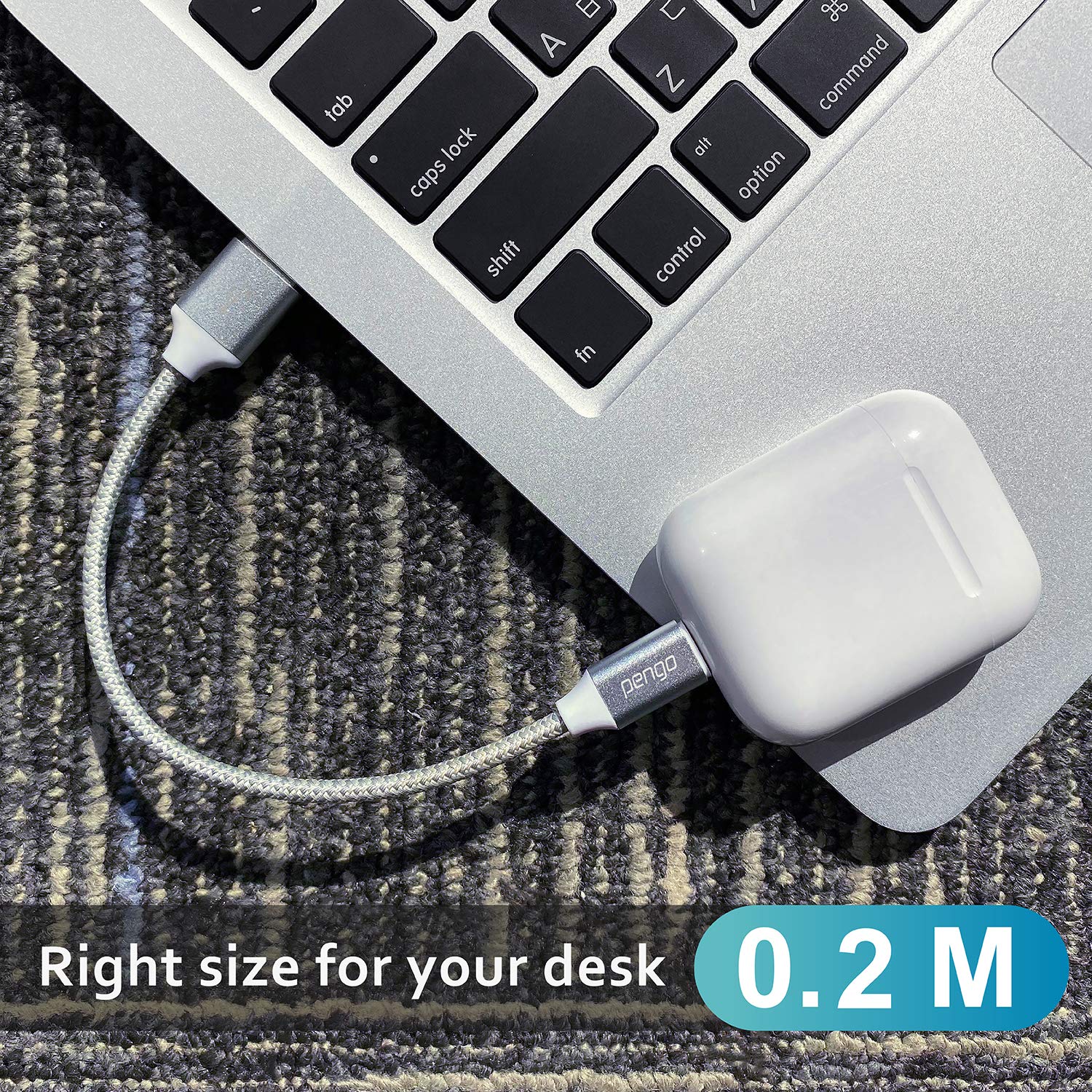 pengo Short Lightning Cable, USB Cable with Lightning Connector, Apple MFi Certified Charger and Sync/Data for iPhone 12/11/X/8/8 Plus 7/7 Plus,Double-Braided Nylon (0.66 ft / 8 in / 0.2 m)(Silver)