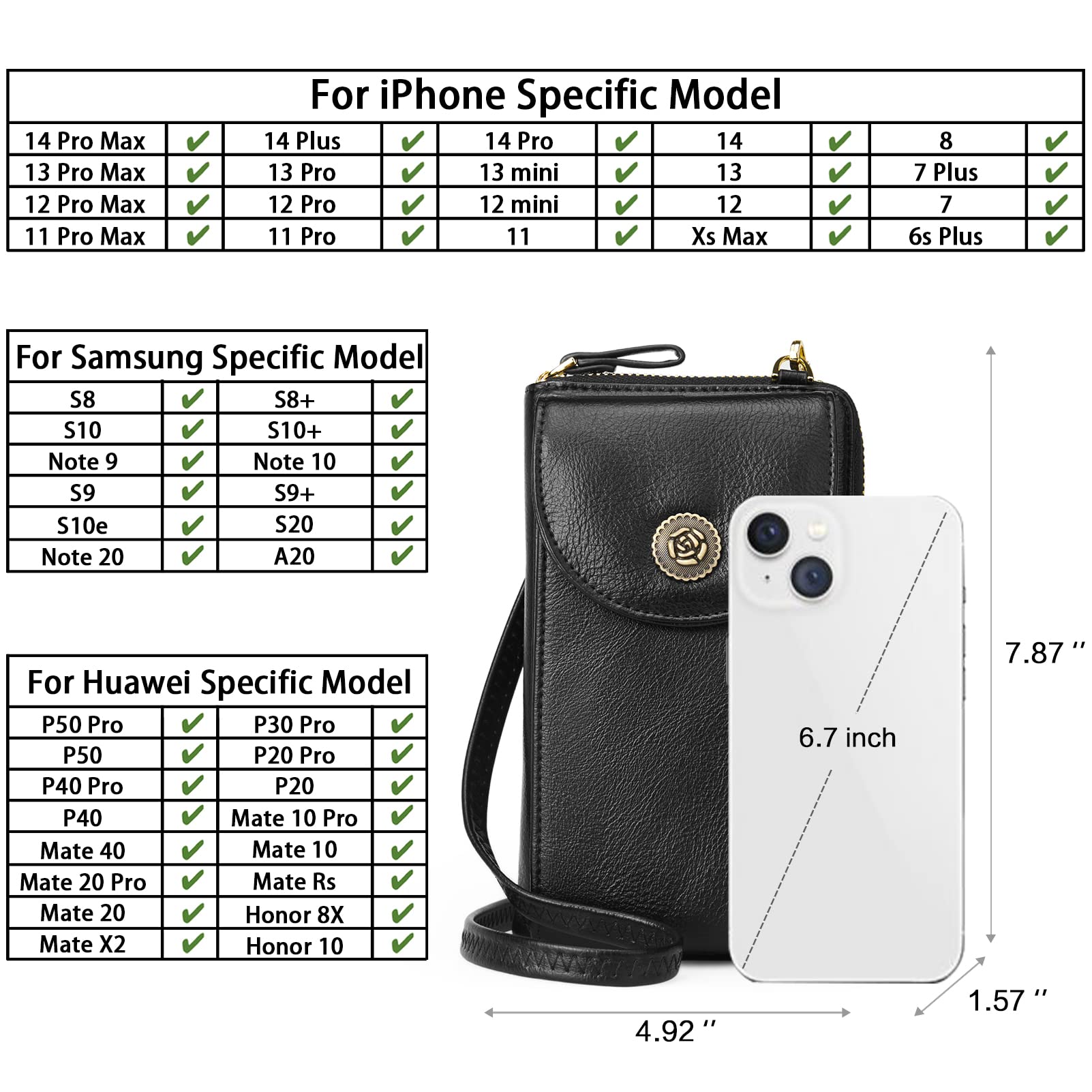 BROMEN Small Cell Phone Purse Crossbody Bags for Women Vegan Leather Wallet Purses with Credit Card Holder Black