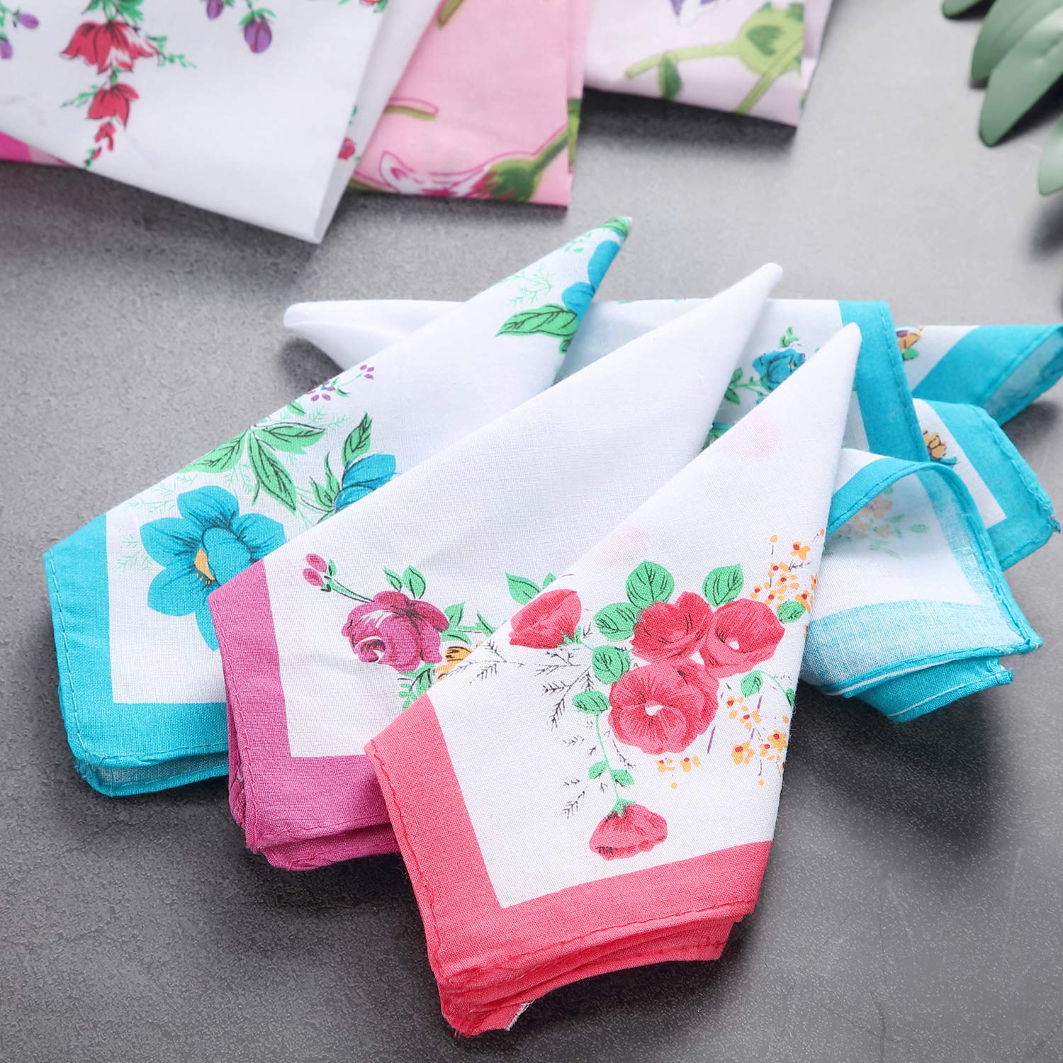 45 Pieces Vintage Floral Print Handkerchiefs Women Soft Hankies Ladies Hankies