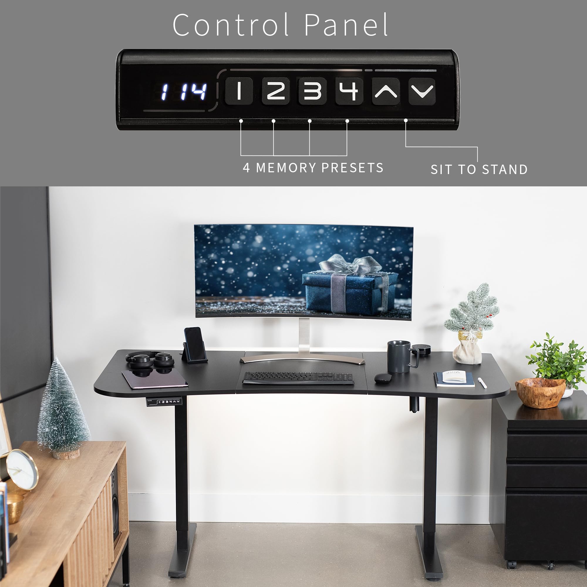 VIVO Electric 63 x 32 inch Standing Desk Workstation, Memory Controller Height Adjustment, 1B Series, Dark Walnut Top Black Frame, DESK-KIT-1B1D