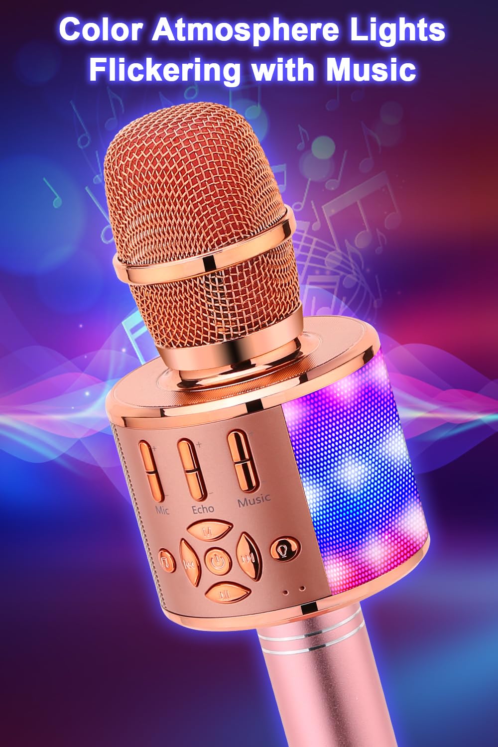 BONAOK Microphone for Kids Wireless, Magic Sound Karaoke Wireless Microphone, 4 in 1 Bluetooth Karaoke Machine, Adult Car Karaoke Mic Singing Machine, for Party/Outdoor/Travel 868 (Rose Gold Plus)