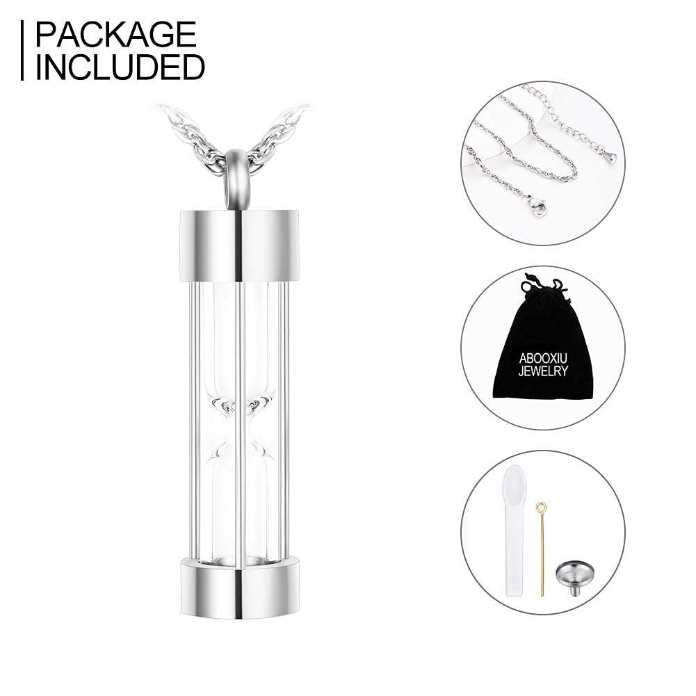 abooxiu Hourglass Ashes Necklace for Men for Women Urn Necklace for Ashes Stainless Steel Memorial Keepsake Cremation Jewelry Ashes Holder - Silver