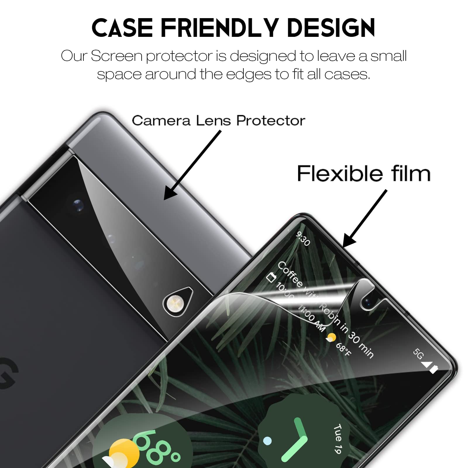 6 Pack LK 3 Pack Screen Protector + 3 Pack Camera Lens Protector for Google Pixel 5, Tempered Glass, Easy Frame Installation, HD Ultra-Thin