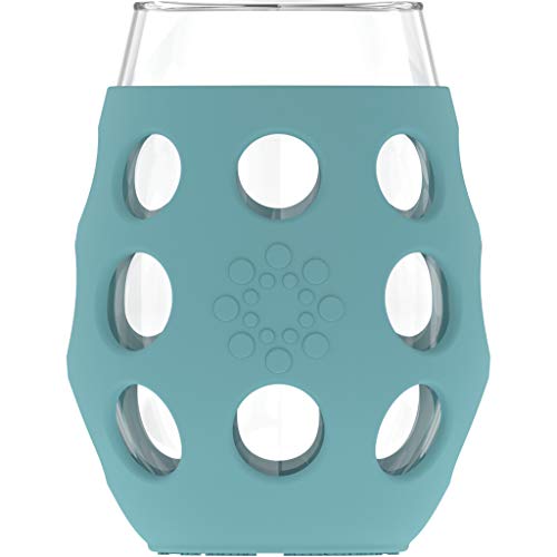 Lifefactory 11-Ounce Indoor/Outdoor Wine Glass with Protective Silicone Sleeve, 4-Pack, Carbon, Dusty purple, Aqua teal, & Cool grey