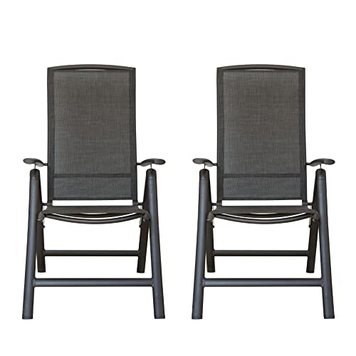 Domi Folding Patio Chairs Set of 2, Aluminium Frame Reclining Sling Lawn Chairs with Adjustable High Backrest, Patio Dining Chairs for Outdoor, Camping,Porch,Balcony(Textilene Fabric)