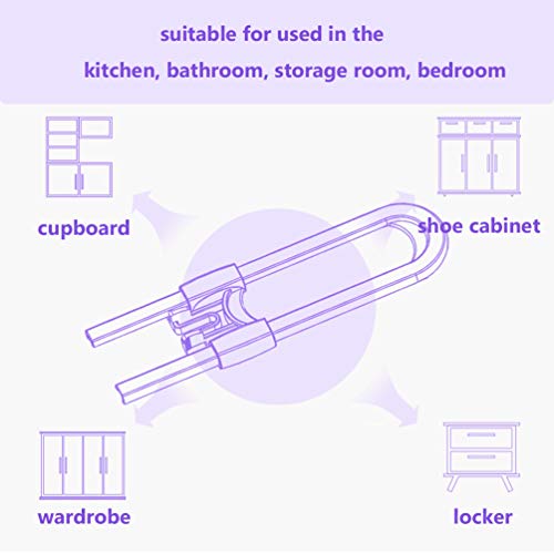 4Pcs Sliding Baby Cabinet Locks, Easy for Parents, Socub U Shape Baby Proof Cabinet Latches, Handles on Kitchen, Fridge, Cabinet, Cupboard, Closet, Bathroom
