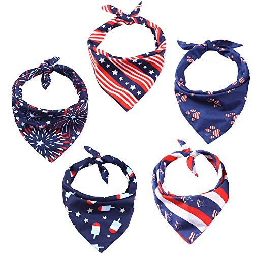 Yunison 5 Packs 4th of July Dog Bandanas Reversible Scarfts American Flag Independence Day Fireworks Pet Scarfs, Cat Bandanas for Small Medium Large Pets