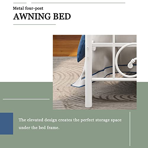 alazyhome Queen Canopy Platform Bed Frame with Headboard and Strong Support Frames Easy Assembly Noise-Free No Box Spring Needed White