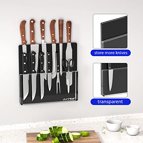 AITEE Acrylic Knife Holder for Wall, Clear Knife Block With Protection Shield for Kitchen Multifunctional Storage, Double-Layer Dust-Proof Storage Knife Holder for Knife Organize and Storage