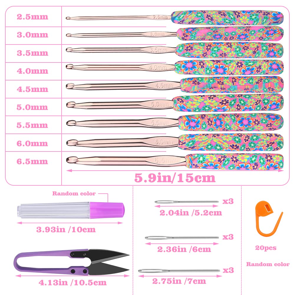 40 Pcs Crochet Hooks Set, Ergonomic Crochet Hooks Kits, Soft Grip Crochet Needles for Arthritic Hands, with Large-Eye Needles and Other Crochet Supplies, for Yarn Craft Crochet Kit for Beginner