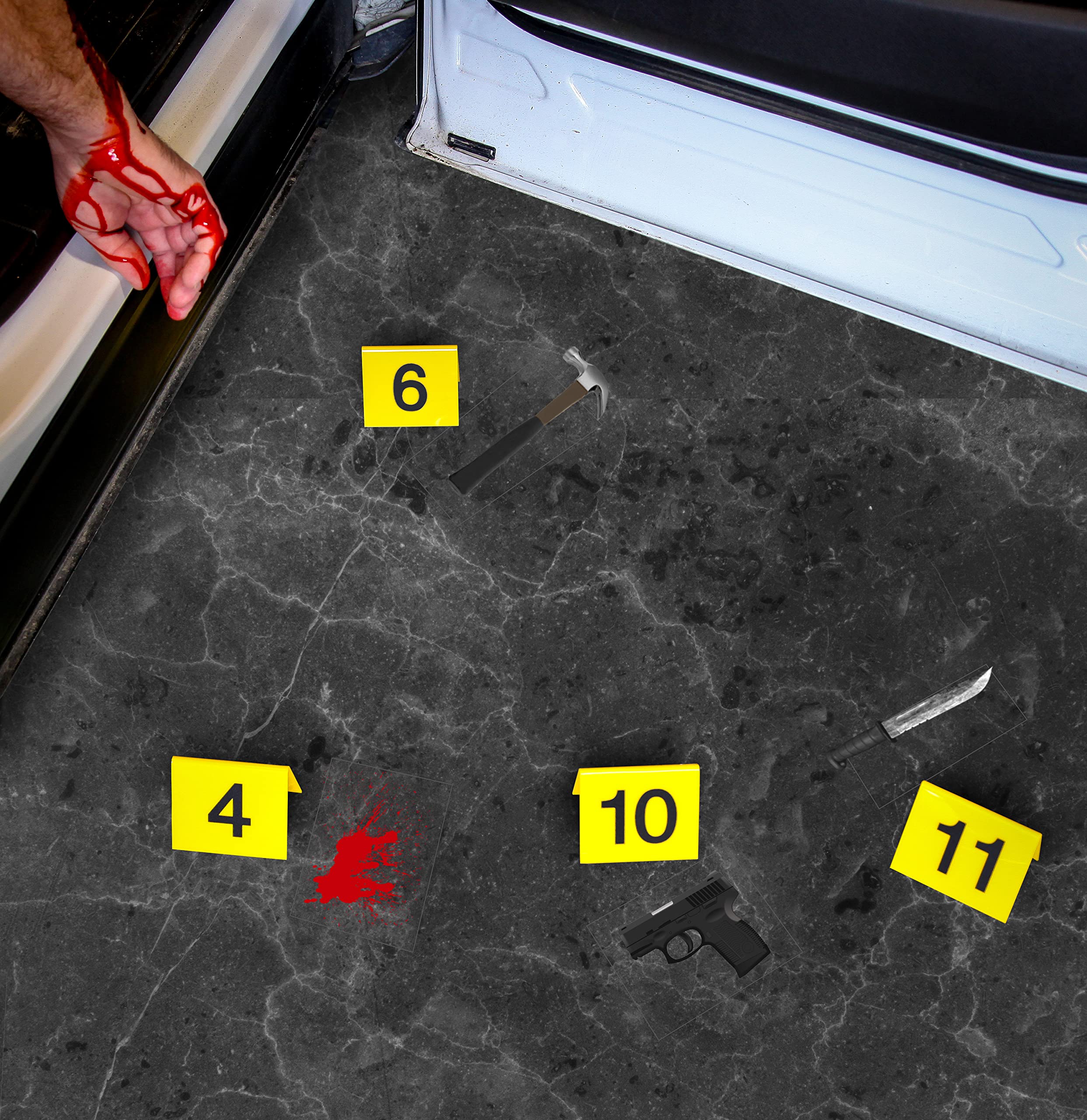 Crime Scene Decorations Kit, Crime Mystery Dinner Party Game Supplies, Includes Crime Scene Tape, 25 Yellow Evidence Markers, 25 Crime Object Cards