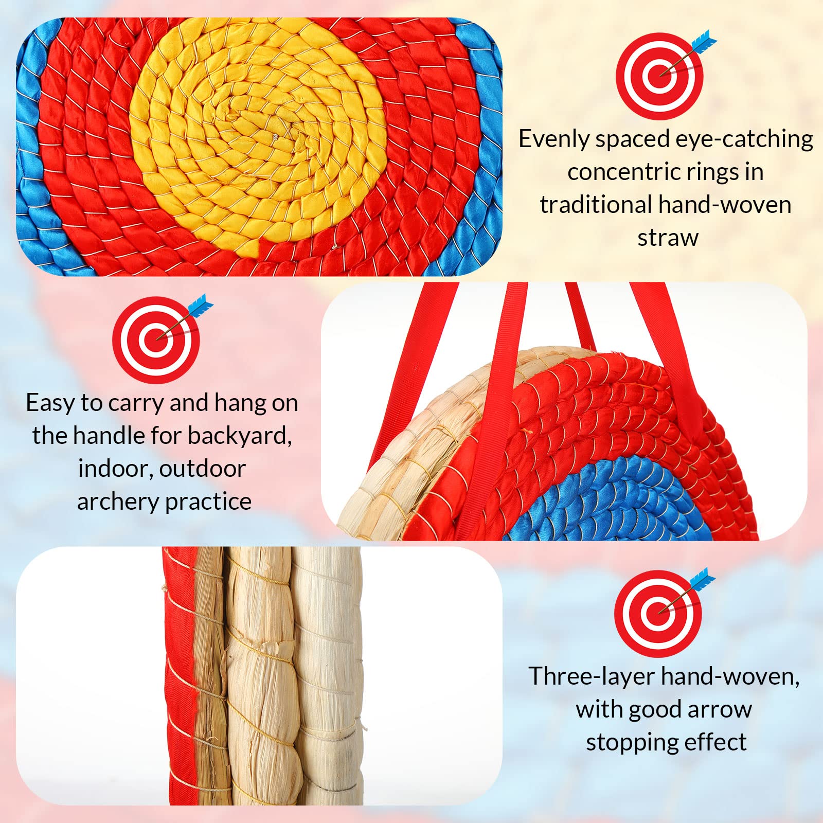 3 Pcs 3 Layers Total 9 Layers 20 Inch Archery Target for Backyard 3D Solid Straw Archery Arrow Target 2.5" Thickness Handmade Bow Arrow Target for Recurve Bow Longbow Compound Bow Hunting Shooting