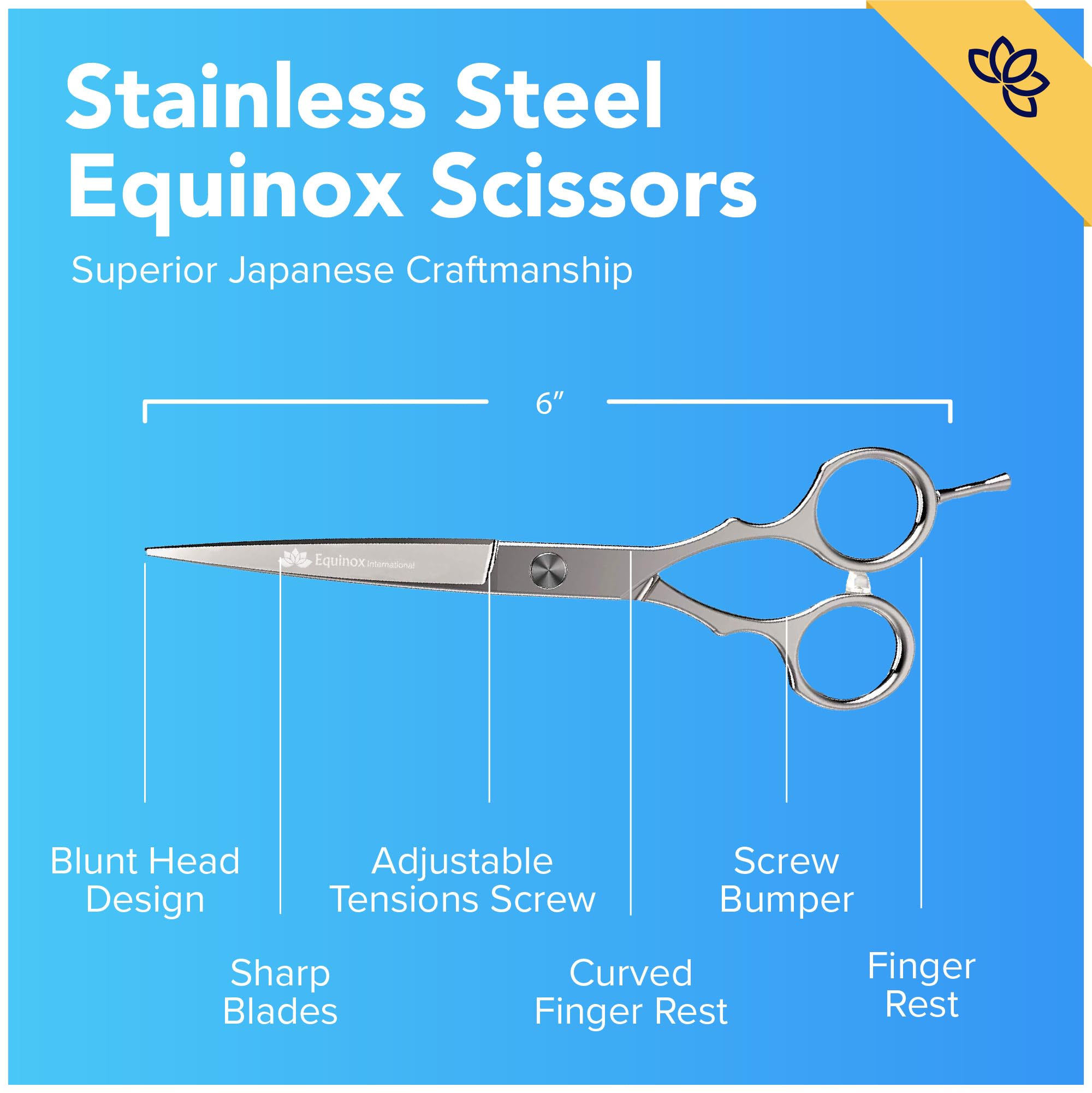 Equinox Barber & Salon Styling Series, Barber Hair Cutting Scissors/Shears, 6.0" Overall Length