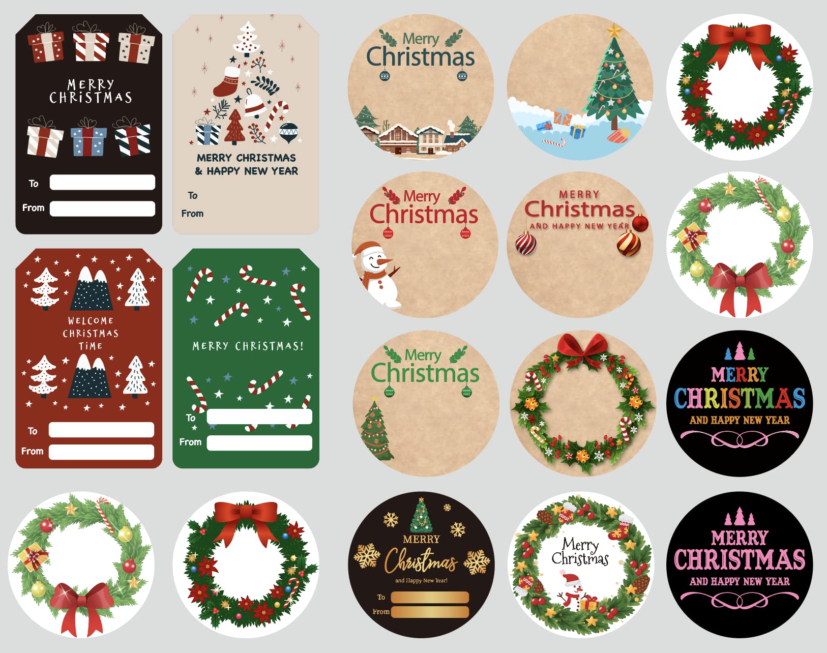 46 PCS Merry Christmas Stickers Labels Adhesive Decorative Envelope Seals Stickers for Cards Gift Envelopes Boxes 16 Designs