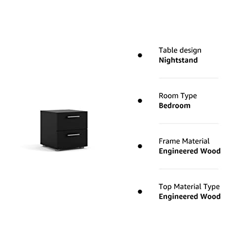 Tvilum 2 Drawer Bedroom Nightstand Nighstand, 15.75 in x 15.85 in x 16.65 in, Black