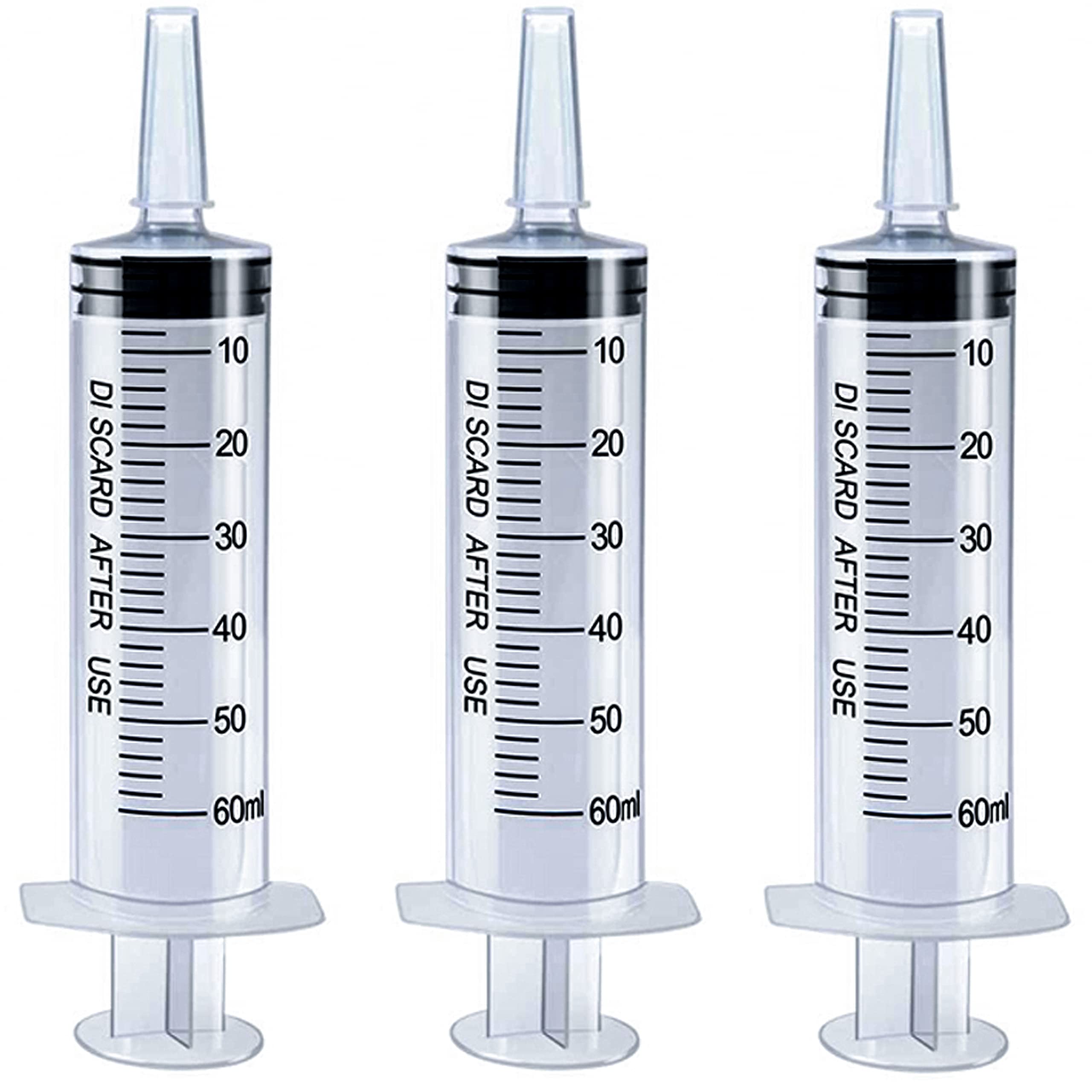 KEWAYO 3 Pack 60ml/cc Plastic Syringe Large Syringes Tools Catheter Tip individually sealed with Measurement for Scientific Labs, Measuring Liquids, Feeding Pets, Oil or Glue Applicator