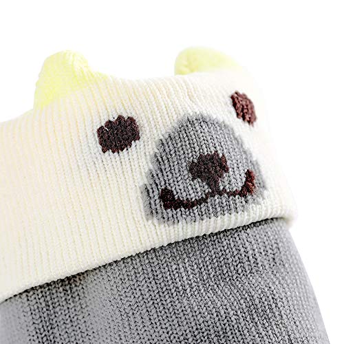 HOWELL Unisex Baby Socks Shoes Anti Slip Floor Socks with Soft Rubber Bottom Infant Newborn Cotton Sock Boots (Grey Bear,6-12 Months)