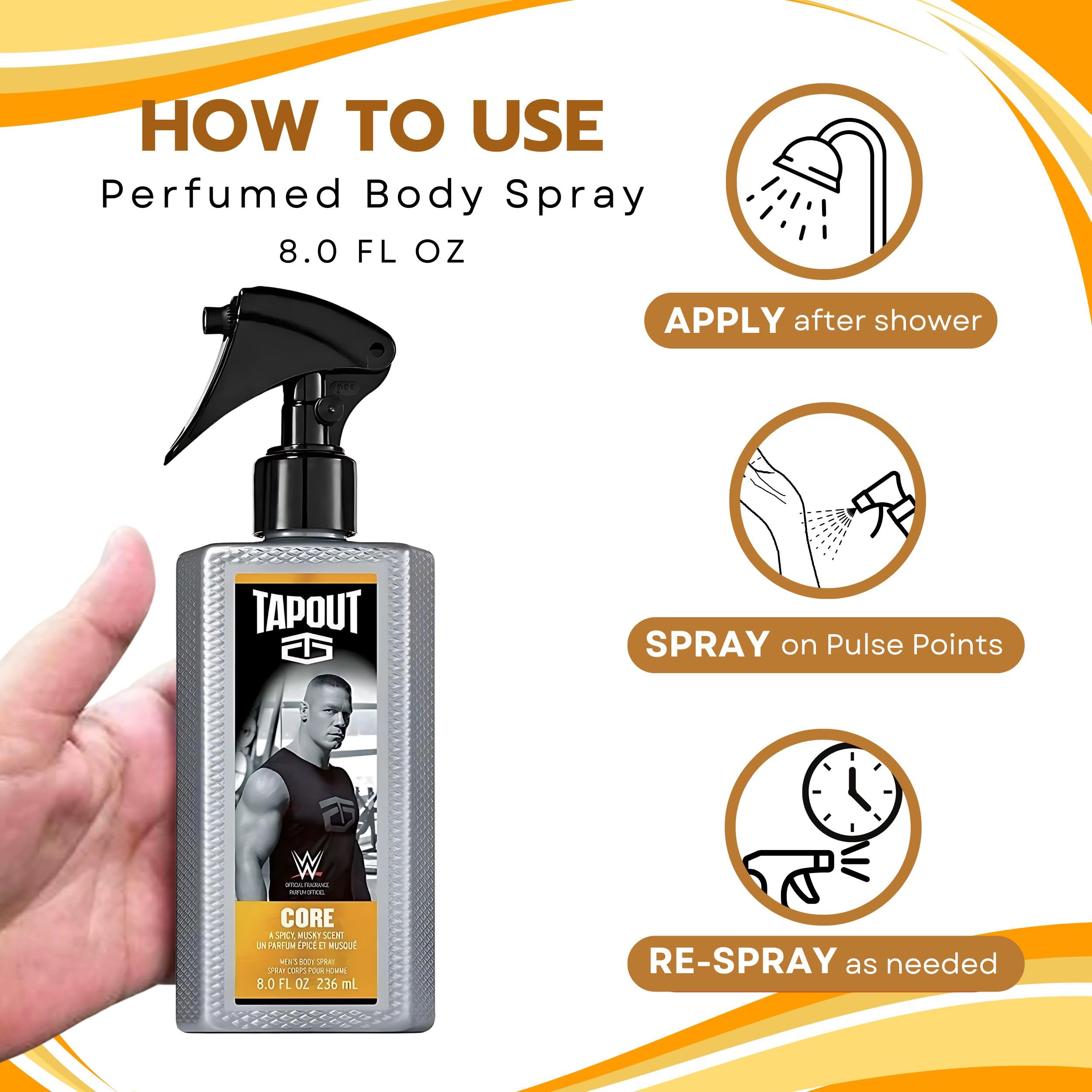 Tapout Core Body Spray Perfume for Men – Refreshing Fragrance, 8 Ounces