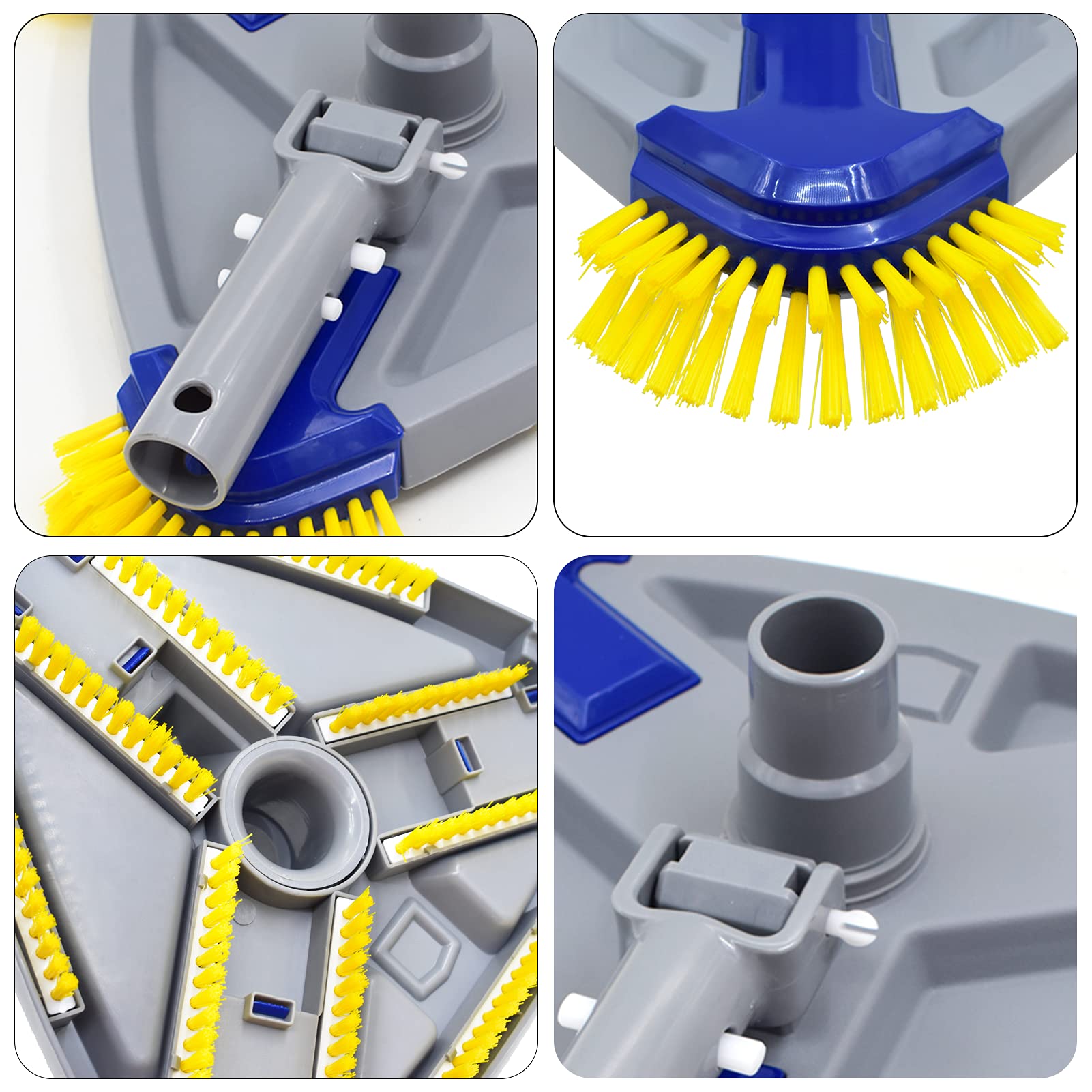 AgiiMan Pool Vacuum Head for Above Ground Pools, Inground Pool Vacuum Head with Swivel Hose Connection and EZ Clip Handle, Clean Corners - Safe for Vinyl Pools, Yellow