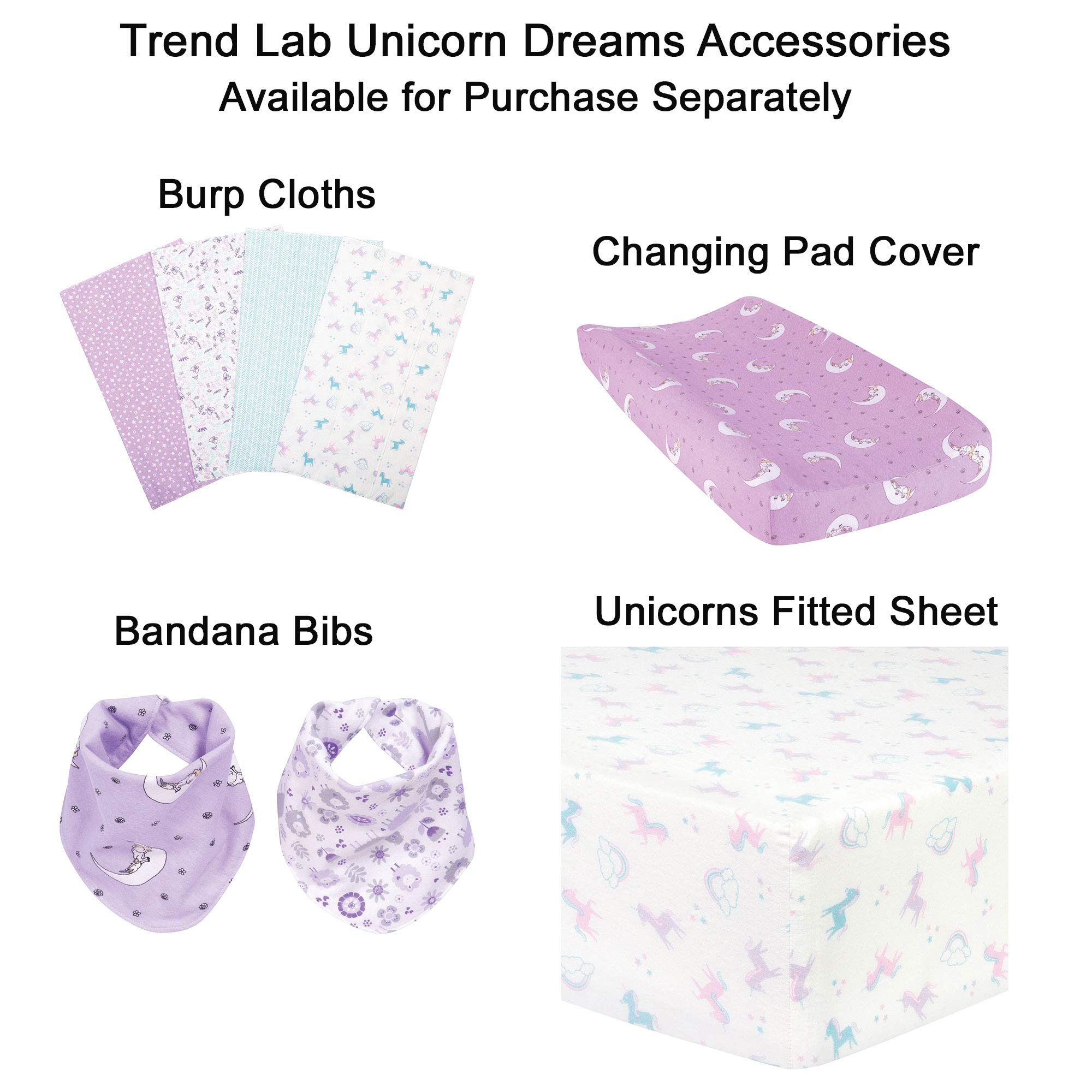 Trend Lab Unicorn Dreams 3 Piece Crib Bedding Set, Can Be Used As A Blanket Or A Playmat for Tummy Time, Includes Quilt, Fitted Crib Sheet and Skirt