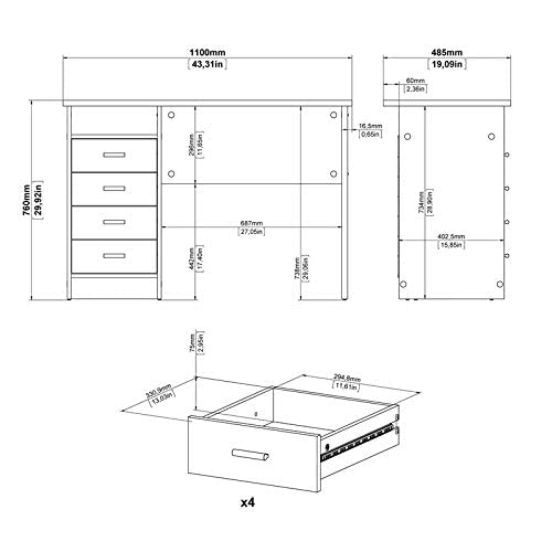 Tvilum Desk with 4 Drawers, Black Woodgrain