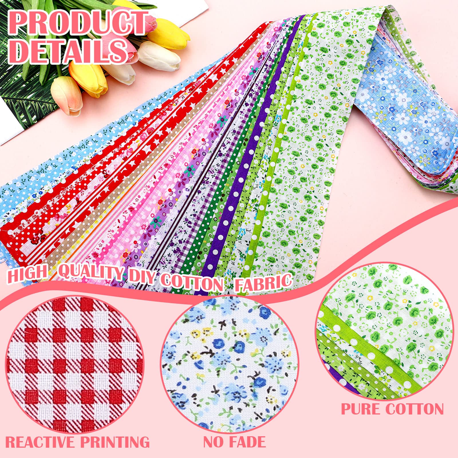 40 Pcs Floral Cotton Fabric Patchwork Roll Cotton Quilting Fabric Roll up Cotton Fabric Quilting Strips 2.55 Inch Precut Patchwork Roll for Craft Sewing DIY Crafts (Stripe Floral)