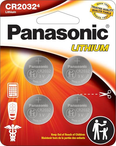 Panasonic CR2032 3.0 Volt Long Lasting Lithium Coin Cell Batteries in Child Resistant, Standards Based Packaging, 4-Battery Pack