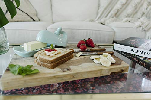 Creative Co-Op Whale Shaped Butter Dish with Lid, 1 EA, Aqua