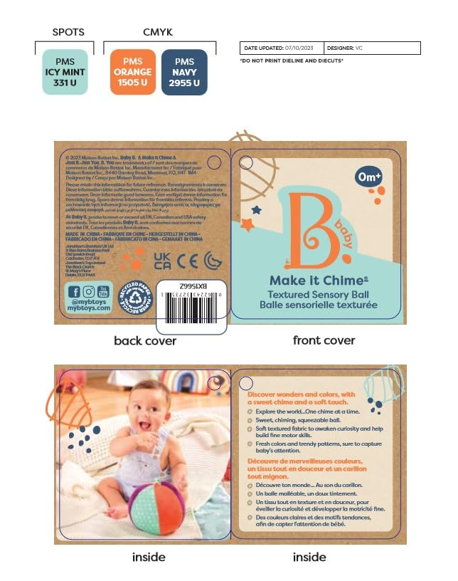B. toys- B. baby- Large Textured Plush Baby Ball- Chiming Bell- Gross Motor Skills & Sensory Development- for babies & Toddlers- Make It Chime- 6 months +