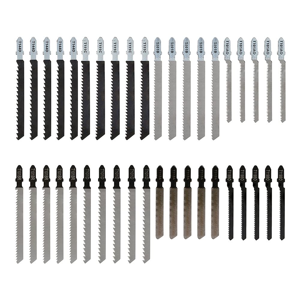 40 Pcs Jigsaw Blades Set Straight and Fast Cuts for Wood Plastic and Metal Cutting Fit Bosch, Dewalt, Hitachi, Festool Milwaukee (8 Sizes)