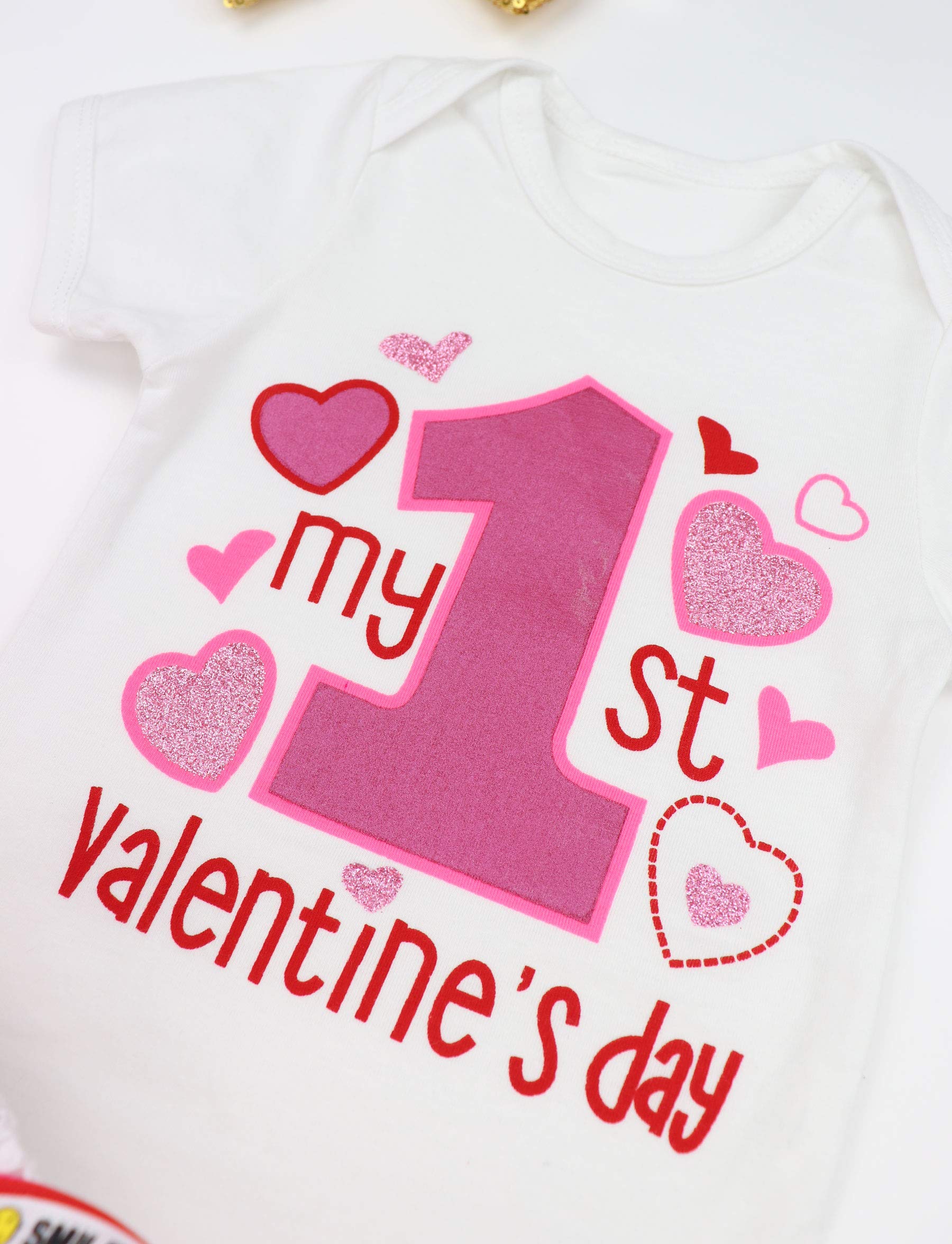 KANGKANG My First Valentine Day Newborn Girl Clothes Romper + Tutu Skirt Infant Summer Outfits 3PC Set 6-9 Months