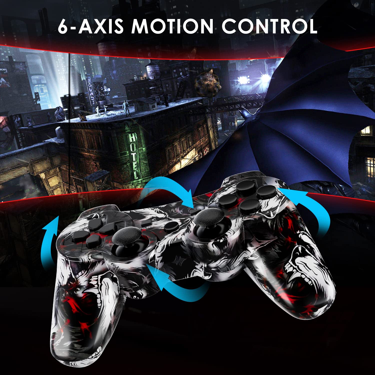 Boowen Wireless Controller for PS3, Controller for Sony PlayStation 3, 6-Axis High-Performance Motion Sense Dual Vibration Upgraded Gaming Controller, Compatible with PlayStation 3(Black 2 pack)