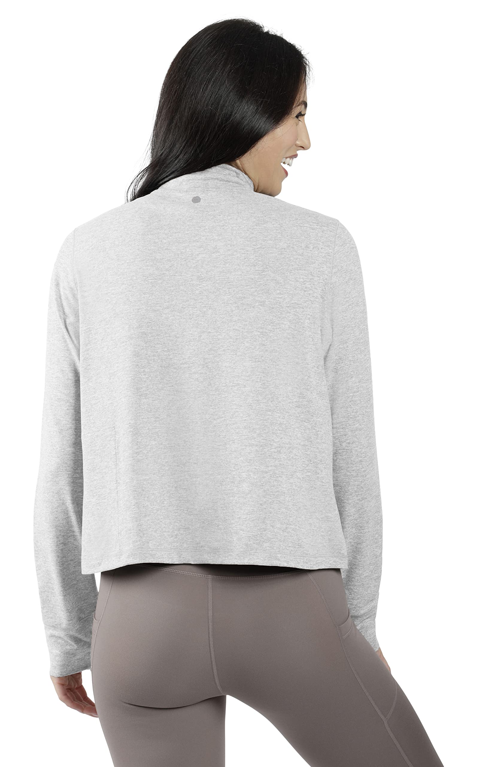 90 Degree By Reflex Womens Long Sleeve Two Tone Heather Half Zip Pullover - Heather White - Small