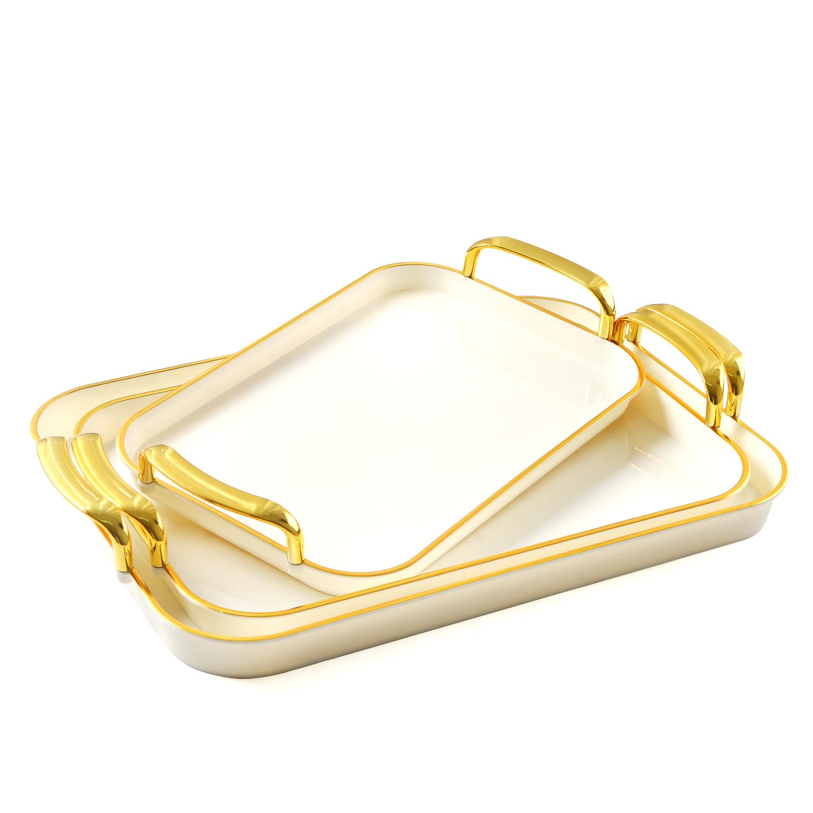 Aayoruro Serving Tray with Handles Set of 3 Rectangular Large Serving Platters 18.3/16.7/14.8 Inch White Plates for Dinner, Party, Entertaining